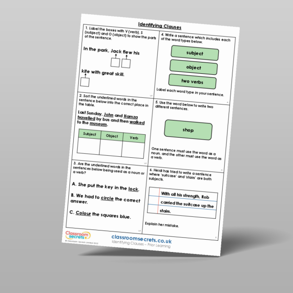 Year 6 Identifying Clauses Prior Learning Resource | Classroom Secrets