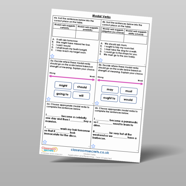 Year 6 Modal Verbs Application And Reasoning Resource | Classroom Secrets