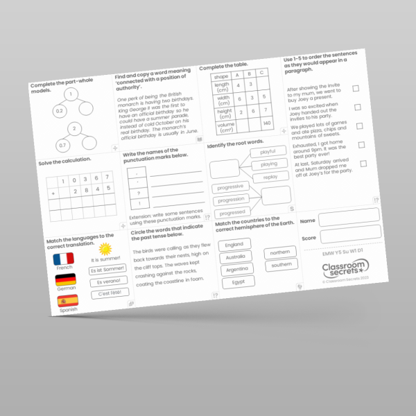 Year 5 Early Morning Work Summer Week 1 Resource | Classroom Secrets