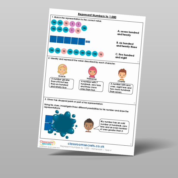 Year 4 Represent Numbers To 1 000 Homework Resource | Classroom Secrets Year 4 Represent Numbers To 1 000 Homework Resource | Classroom Secrets
