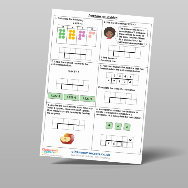 Year 6 Fractions As Division Prior Learning Resource | Classroom Secrets