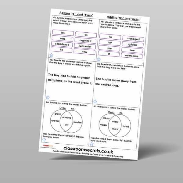 Year 5 Adding Re And Over Application And Reasoning Resource ...