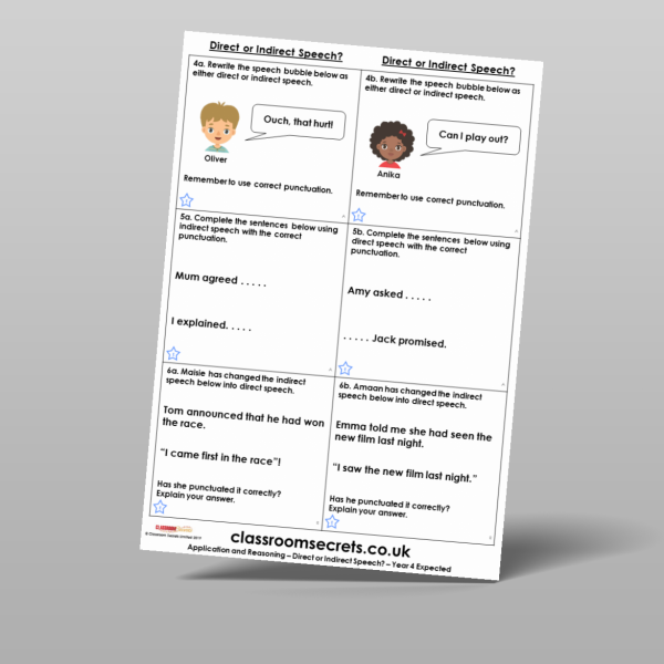 Year 4 Direct Or Indirect Speech Application And Reasoning Resource ...