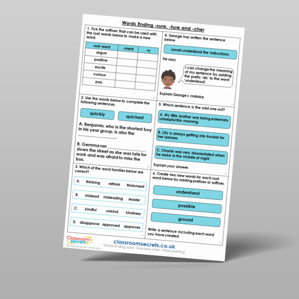 Year 4 Words Ending In Sure Ture And Cher Prior Learning Resource ...