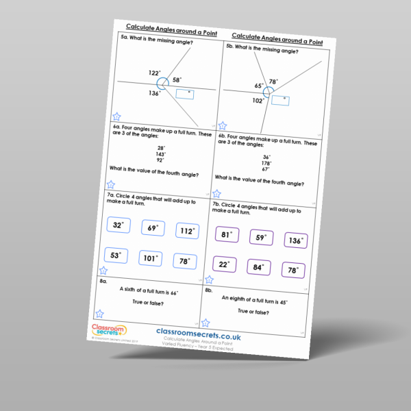 Year 5 Calculate Angles Around A Point Varied Fluency Resource ...