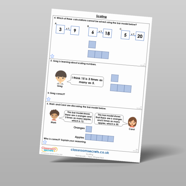 Year 3 Scaling Homework Resource | Classroom Secrets