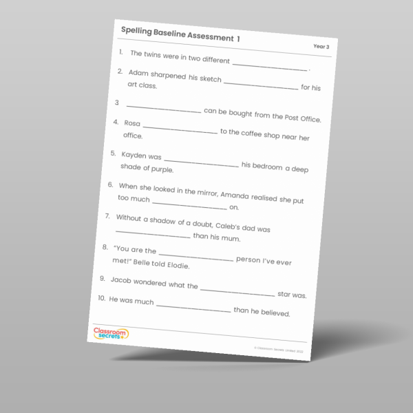 Year 3 Spelling Baseline Assessment 1 Resource | Classroom Secrets