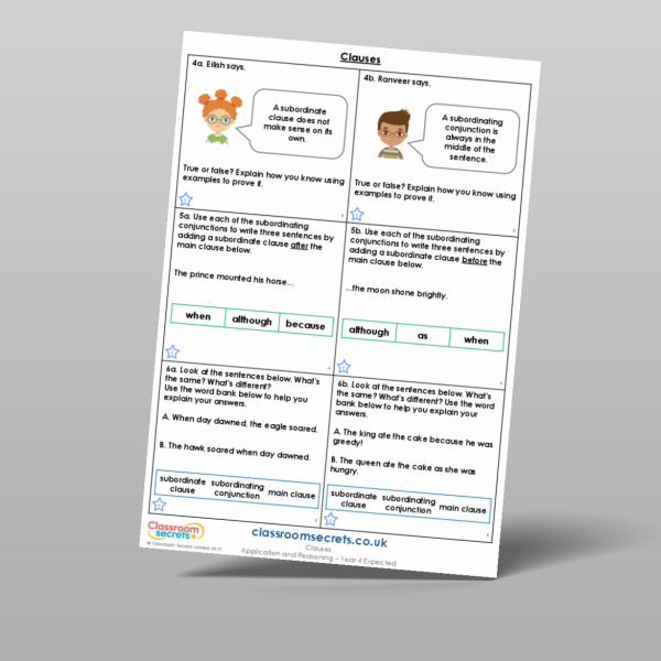 Year 4 Clauses Application And Reasoning Resource | Classroom Secrets