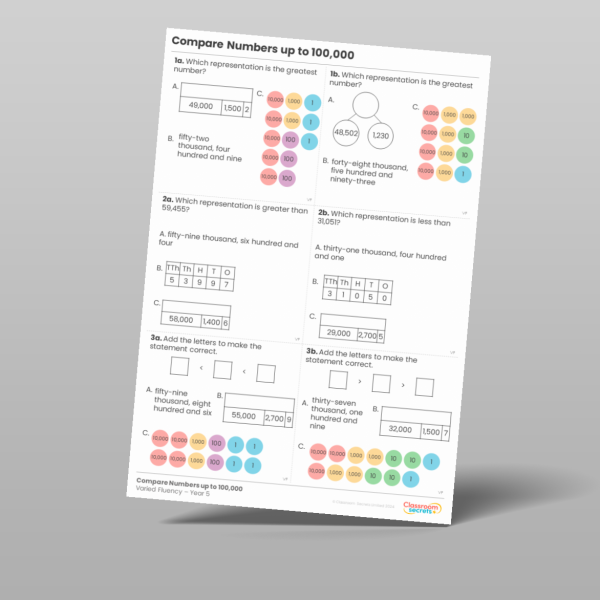 Year 5 Compare Numbers Up To 100 000 Varied Fluency Resource ...