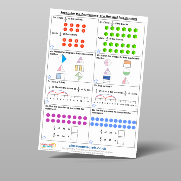 Year 2 Recognise The Equivalence Of A Half And Two Quarters Varied ...