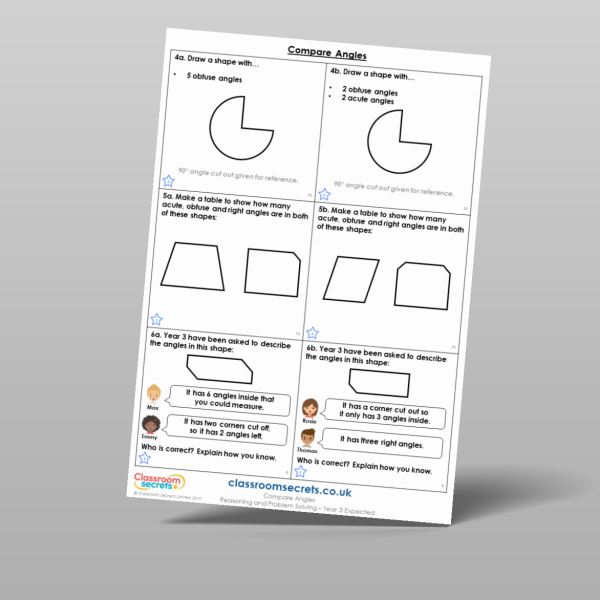 Year 3 Compare Angles Reasoning And Problem Solving Resource Classroom Secrets