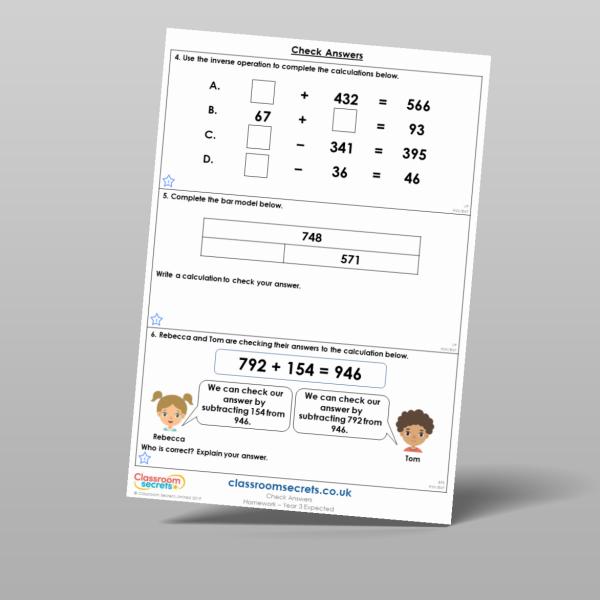 Year 3 Check Answers Homework Resource | Classroom Secrets