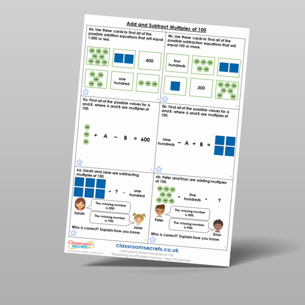 Year 3 Add And Subtract Multiples Of 100 Reasoning And Problem Solving Resource | Classroom Secrets