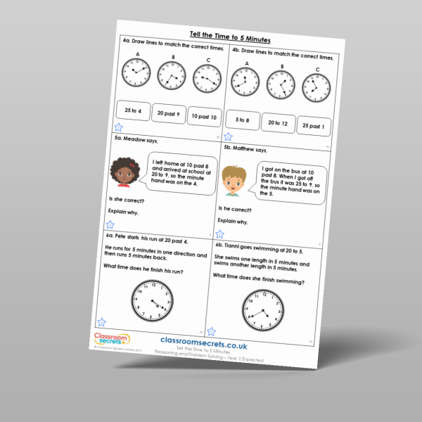 Year 2 Tell The Time To 5 Minutes Reasoning And Problem Solving ...