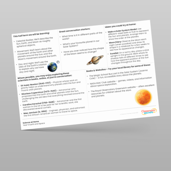 Year 5 Earth And Space Science At Home Resource | Classroom Secrets