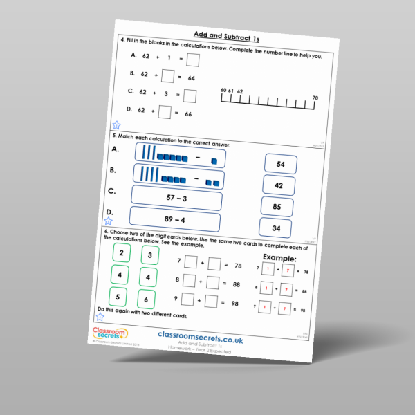 Year 2 Add And Subtract 1s Homework Resource Classroom Secrets