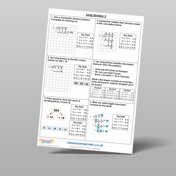 Long Division 2 Prior Learning Resource | Classroom Secrets