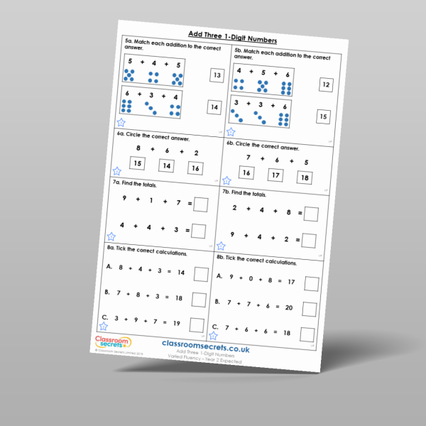 Year 2 Add Three 1 Digit Numbers Varied Fluency Resource | Classroom ...