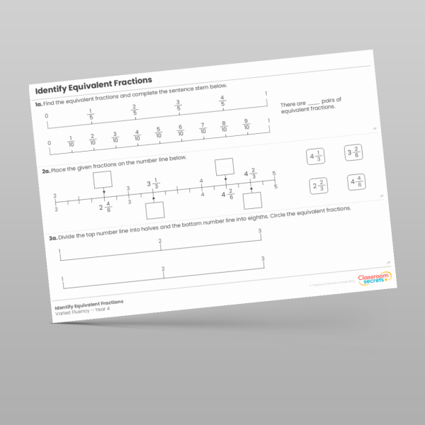 Year 4 Identify Equivalent Fractions Varied Fluency Resource ...
