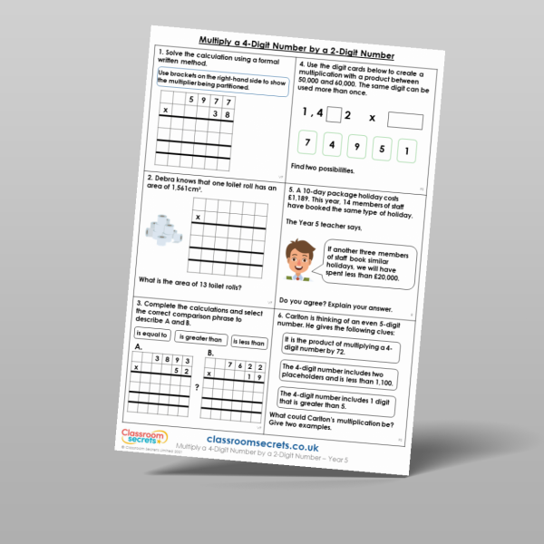 Year 5 Multiply A 4 Digit Number By A 2 Digit Number Mixed Activity ...