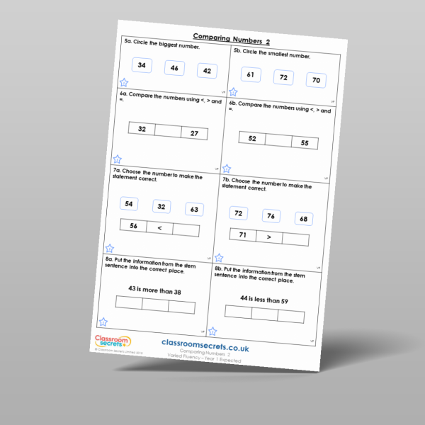Year 1 Comparing Numbers 2 Varied Fluency Resource | Classroom Secrets
