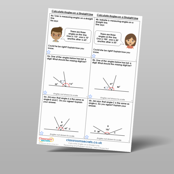 Year 5 Calculate Angles On A Straight Line Reasoning And Problem ...