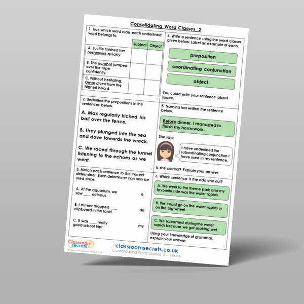 Year 6 Consolidating Word Classes 2 Mixed Activity Resource | Classroom ...