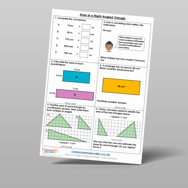 Year 6 Area Of A Right Angled Triangle Prior Learning Resource ...