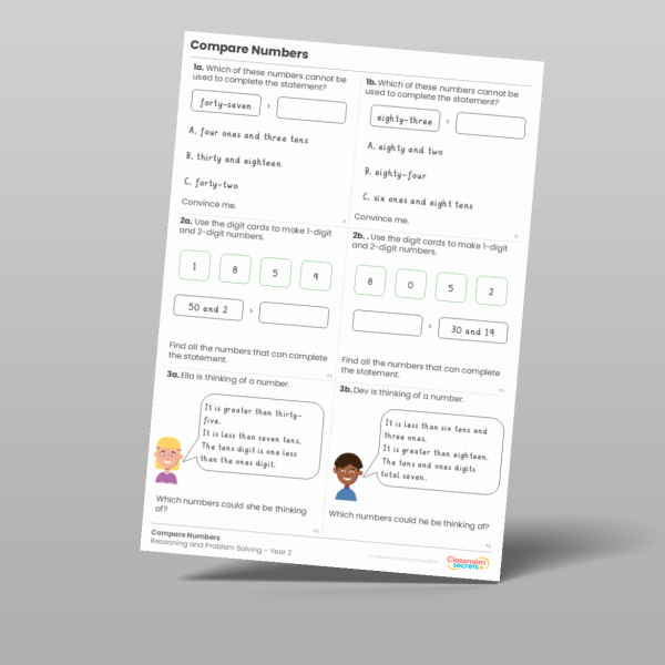 Year 2 Compare Numbers Reasoning And Problem Solving 2 Resource Classroom Secrets
