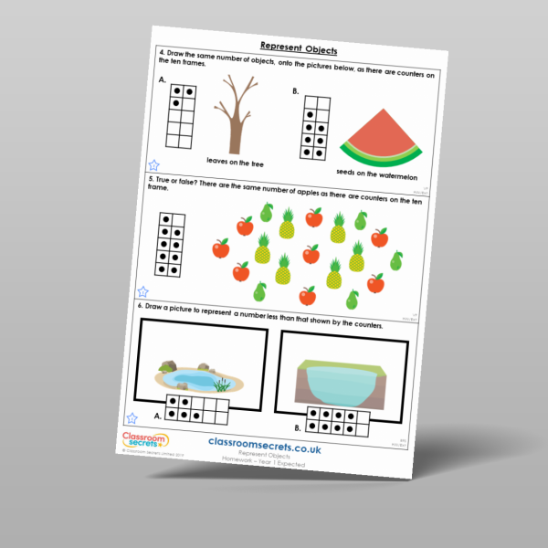 Year 1 Represent Objects Homework Resource | Classroom Secrets
