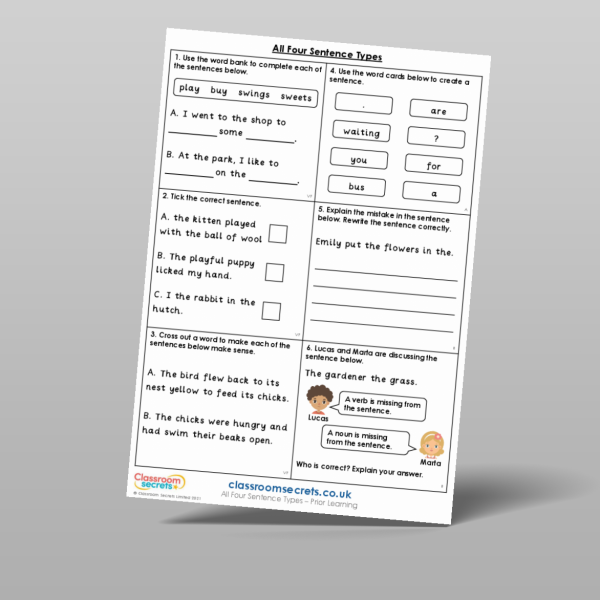 All Four Sentence Types Prior Learning Resource | Classroom Secrets