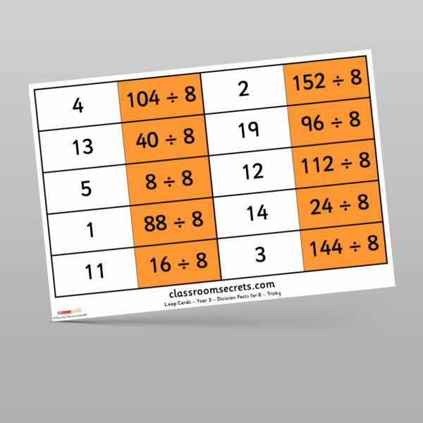 3 4 And 8 Division Facts Loop Cards Resource | Classroom Secrets
