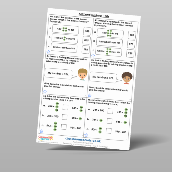 Year 3 Add And Subtract 100s Reasoning And Problem Solving Resource | Classroom Secrets