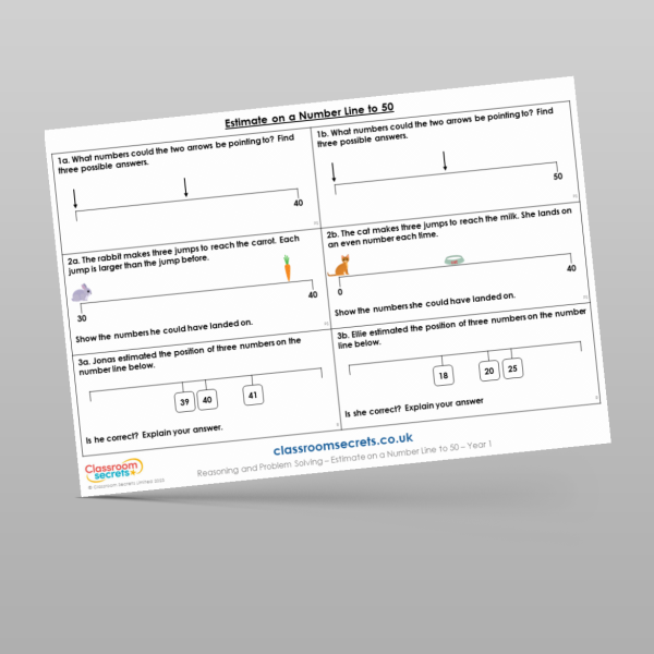 Year 1 Estimate On A Number Line To 50 Reasoning And Problem Solving ...
