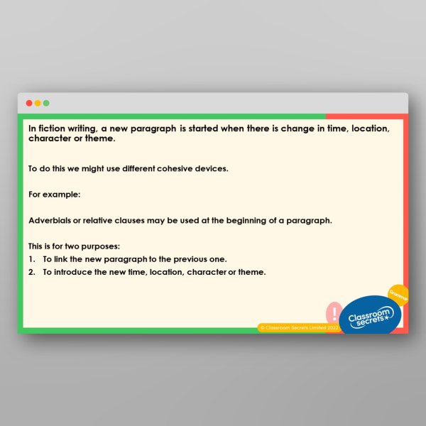 Year 6 Paragraphs In Fiction Teaching Ppt Resource | Classroom Secrets