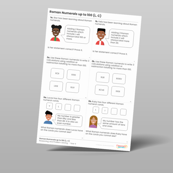 Year 4 Roman Numerals Up To 100 L C Reasoning And Problem Solving ...