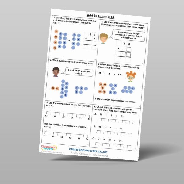 Year 3 Add 1s Across A 10 Prior Learning Resource | Classroom Secrets