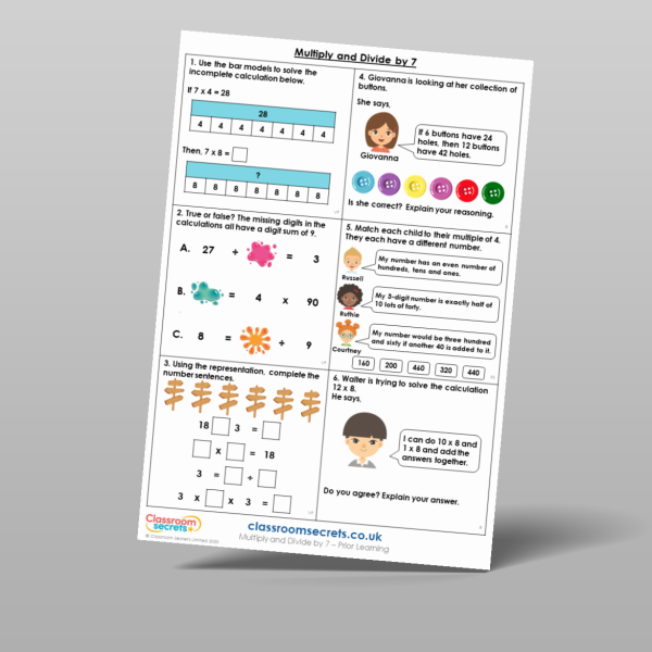 Year 4 Multiply And Divide By 7 Prior Learning Resource | Classroom Secrets
