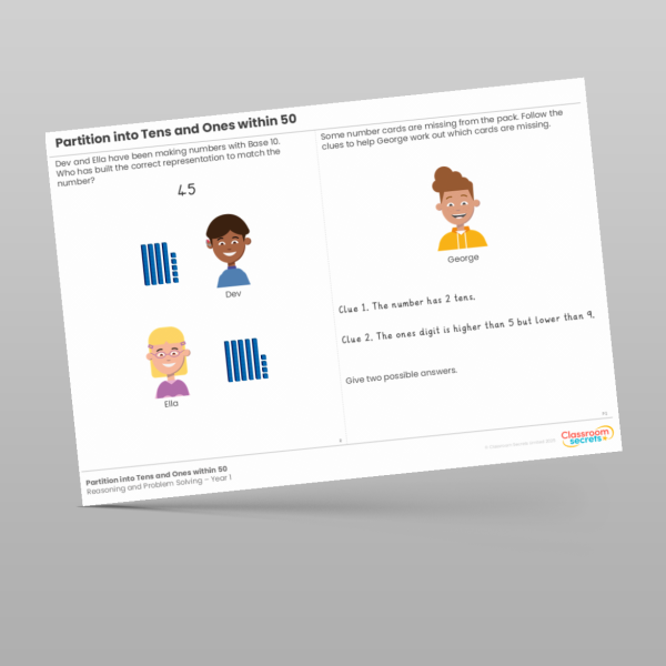 Year 1 Partition Into Tens And Ones Within 50 Reasoning And Problem Solving 2 Resource ...