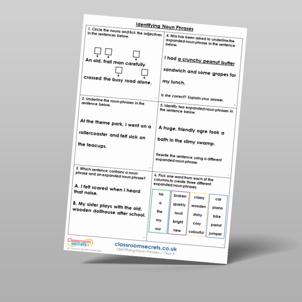 Year 4 Identifying Noun Phrases Mixed Activity Resource | Classroom Secrets