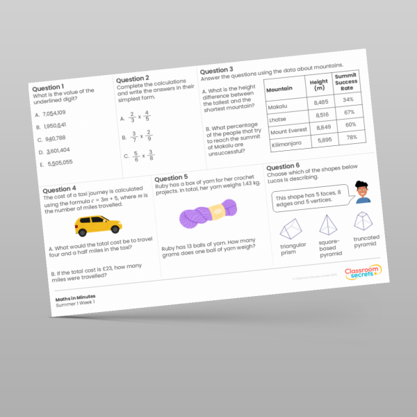 Year 6 Summer 1 Week 1 Maths In Minutes Resource | Classroom Secrets
