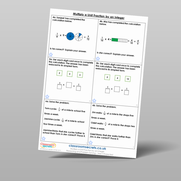 Year 5 Multiply A Unit Fraction By An Integer Reasoning And Problem Solving Resource | Classroom ...