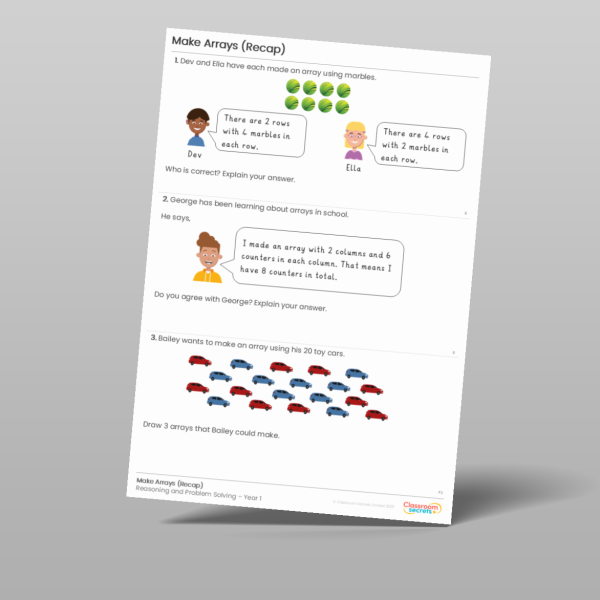 Year 1 Make Arrays Recap Reasoning And Problem Solving Resource ...