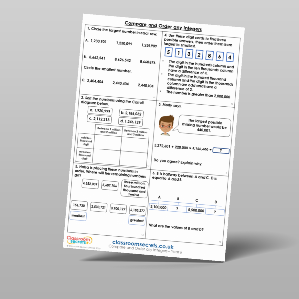 Year 6 Compare And Order Any Integers Mixed Activity Resource ...