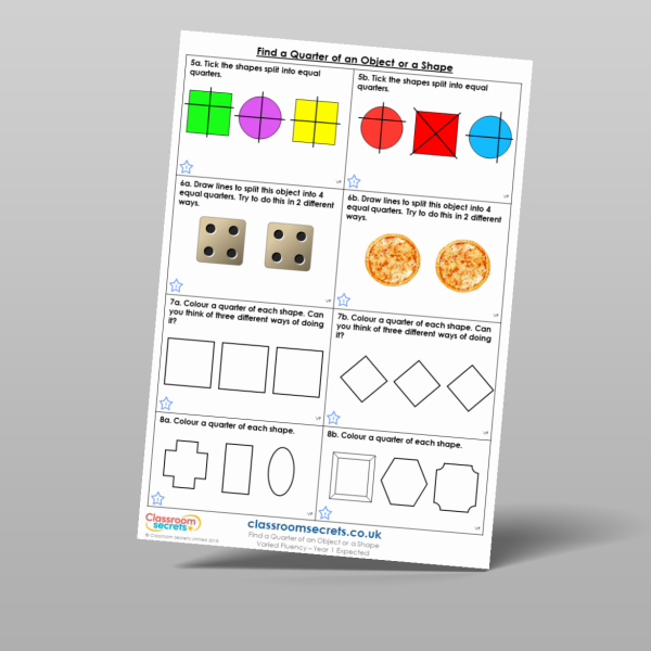Year 1 Find A Quarter Of An Object Or A Shape Varied Fluency Resource ...