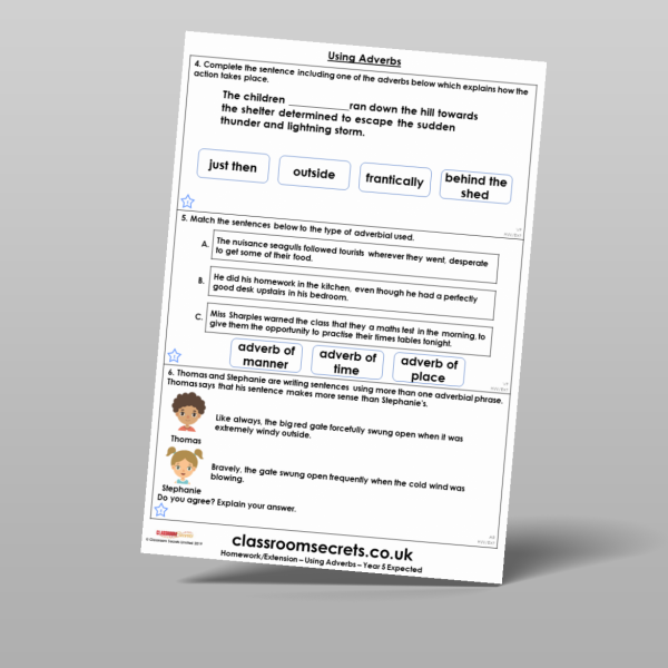 Year 5 Using Adverbs Homework Resource | Classroom Secrets