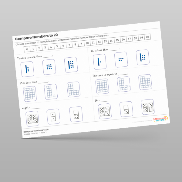Year 1 Compare Numbers To 20 Varied Fluency 2 Resource | Classroom Secrets