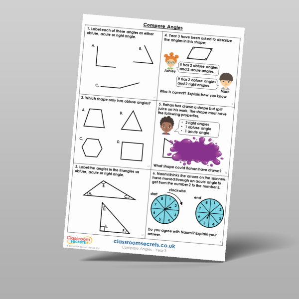 Year 3 Compare Angles Mixed Activity Resource | Classroom Secrets