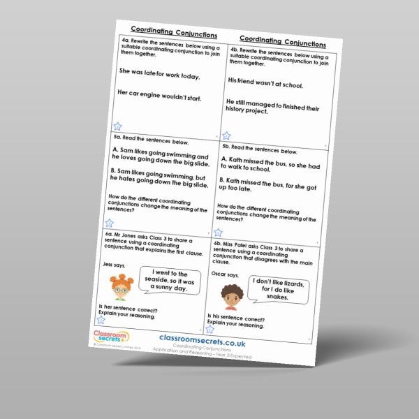 Year 3 Coordinating Conjunctions Application And Reasoning Resource Classroom Secrets