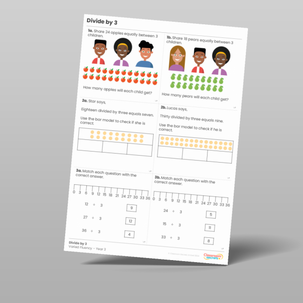 Year 3 Divide By 3 Varied Fluency 2 Resource | Classroom Secrets
